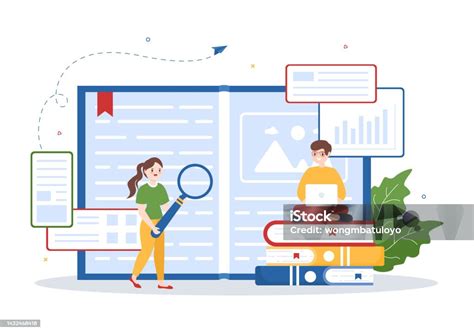 디지털 출판 콘텐츠 블로그 마케팅 소셜 미디어 또는 웹 페이지 조직을위한 글쓰기 템플릿 손으로 그린 만화 플랫 일러스트 레이 션 개발에 대한 스톡 벡터 아트 및 기타 이미지