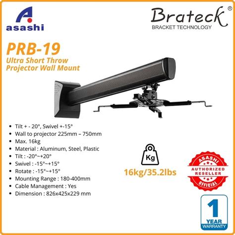 brateck prb 19 ultra short throw projector wall mount tilt 20