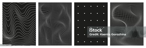 검은색 배경에 흰색의 기하학 와이어프레임 그리드 배경 세트입니다 3d 추상 포스터 패턴 트렌디한 사이키델릭 레이브 스타일의 사이버펑크 요소 00년대 Y2k 복고풍 미래 미학