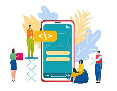 Application Development Mobile App People Team Vector Illustration