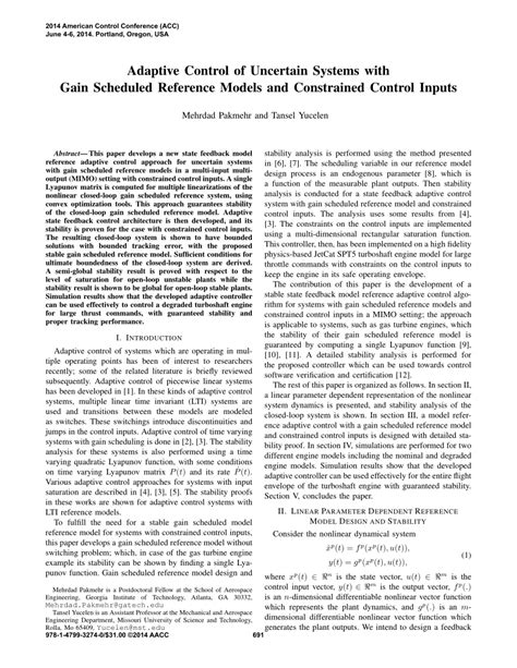 Pdf Adaptive Control Of Uncertain Systems With Gain Scheduled