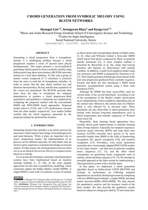 Pdf Chord Generation From Symbolic Melody Using Blstm Networks