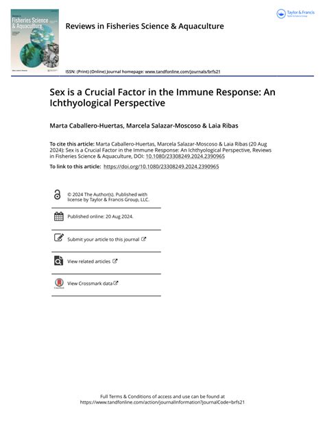 Pdf Sex Is A Crucial Factor In The Immune Response An Ichthyological Perspective