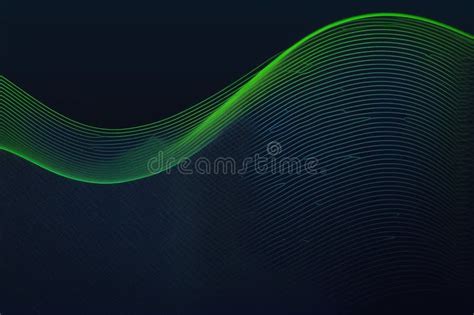 Abstract Dark Blue Mesh Gradient With Glowing Green Curve Line Generative Ai Stock Illustration