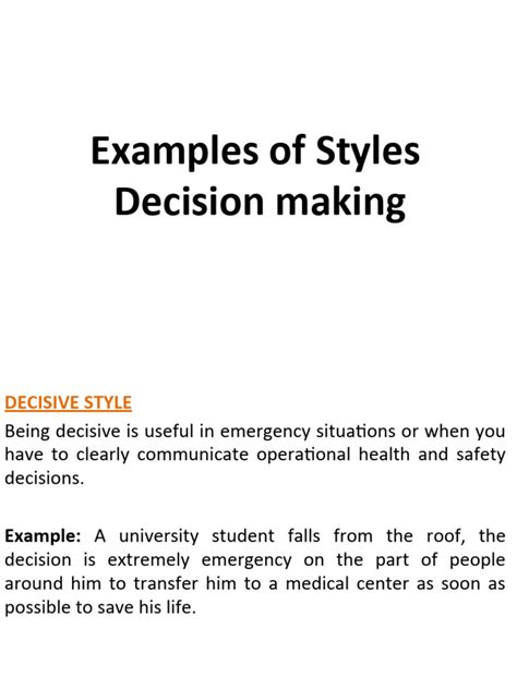 Examples Of Decision Making Styles Pdf