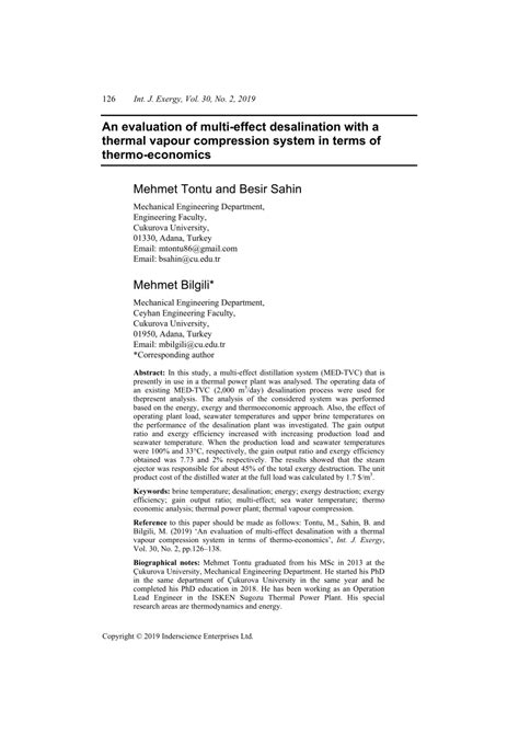 Pdf An Evaluation Of Multi Effect Desalination With A Thermal Vapor Compression System In