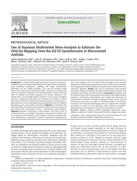 Pdf Use Of Bayesian Multivariate Meta Analysis To Estimate The Haq For Mapping Onto The Eq 5d