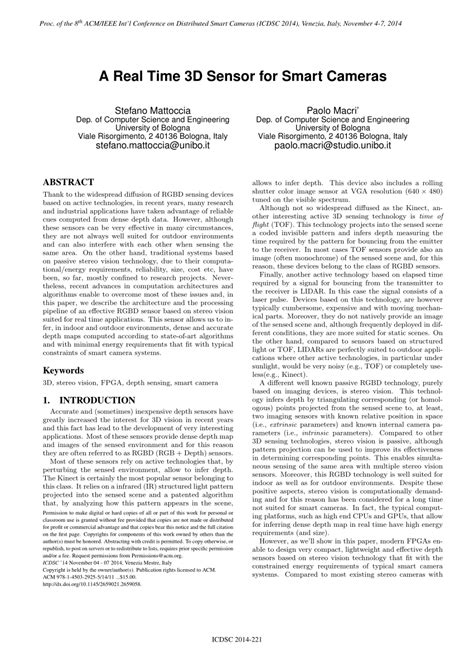 PDF A Real Time D Sensor For Smart Cameras
