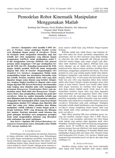 Pemodelan Robot Kinematik Manipulator Menggunakan Matlab
