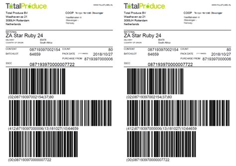 Klantspecifieke Sscc Labels Palletlabel
