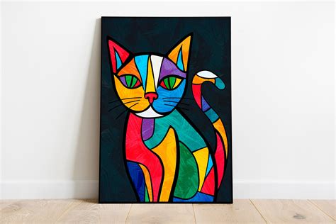 Abstract Colorful Cat Picasso Style Cats Printable Art Home Decor