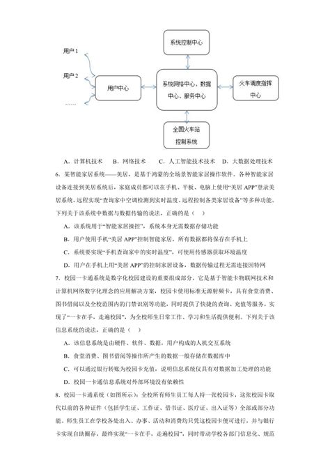第二章 信息系统概述 单元卷（含答案）2023—2024学年人教中图版（2019）高中信息技术必修221世纪教育网 二一教育
