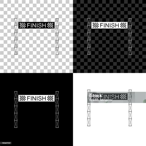 검정색 흰색 및 투명 배경에 고립 된 라인 아이콘을 마무리에 리본 결승 선의 상징 스포츠 기호 또는 비즈니스 개념입니다 벡터 일러스트 결승선에 대한 스톡 벡터 아트 및 기타