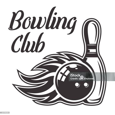흰색 배경에 고립 된 흑백 빈티지 스타일의 불꽃과 스키틀 벡터 일러스트와 볼링 공 디자인에 대한 스톡 벡터 아트 및 기타 이미지