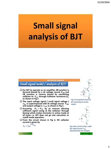Small Signal Analysis Of The Bipolar Junction Transistor Deriving The Hybrid π And T Model