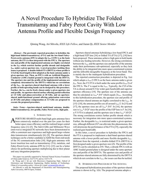 Pdf A Novel Procedure To Hybridize The Folded Transmitarray And Fabry Perot Cavity With Low