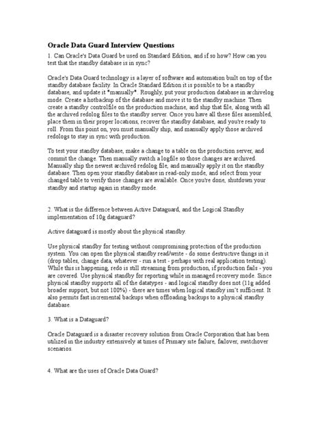 Oracle Data Guard Interview Questions Download Free Pdf Data