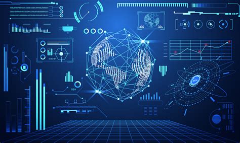 추상적인 기술 Ui 미래 개념 세계 디지털 Hud 인터페이스 홀로그램의 요소 디지털 데이터 차트 통신 원 활력 혁신에 안녕 기술 미래 디자인 배경 개념에 대한 스톡 벡터