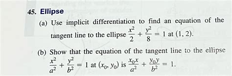 solved ellipse a ﻿use implicit differentiation to find an
