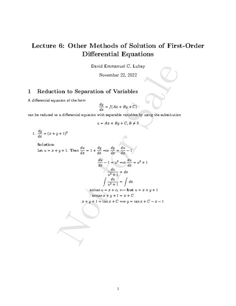 Lecture 6 Other Methods In Solving First Order Differential Equations
