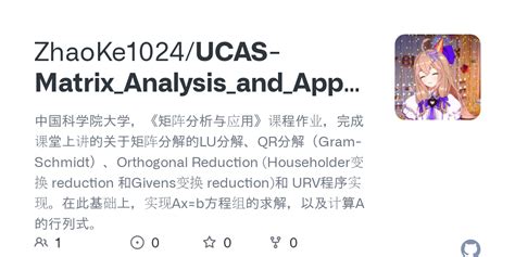 GitHub ZhaoKe UCAS Matrix Analysis and Application Python 中国科学院大学矩阵分析与应用课程作业完成课堂上讲的关于