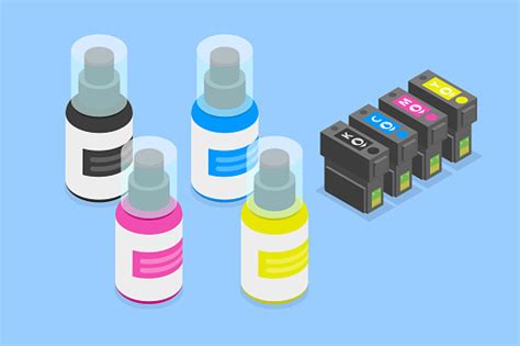 3d 등각 투영 평면 벡터 Cmyk 카트리지 리필의 개념 그림 컴퓨터 프린터에 대한 스톡 벡터 아트 및 기타 이미지 컴퓨터
