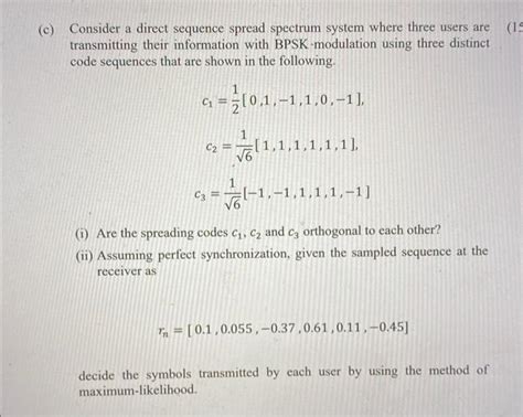 Solved C Consider A Direct Sequence Spread Spectrum System