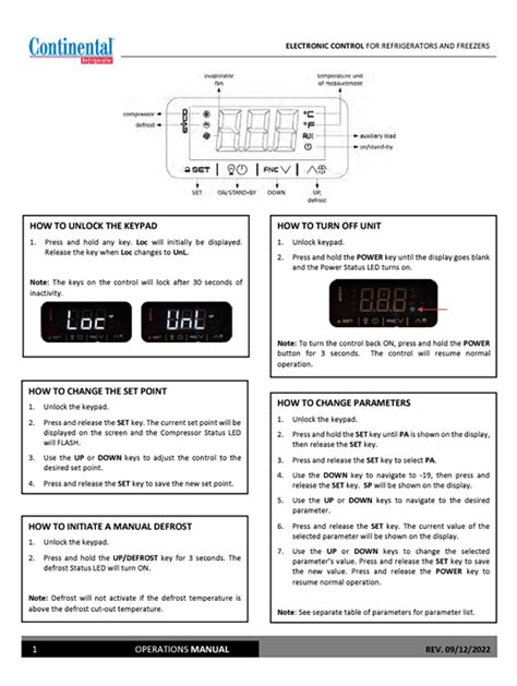 Operations Manuals Continental Refrigerator