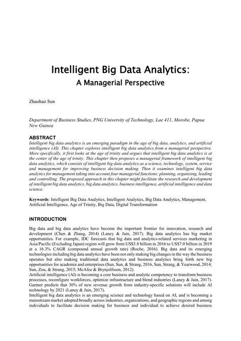 Pdf Intelligent Big Data Analytics A Managerial Perspective