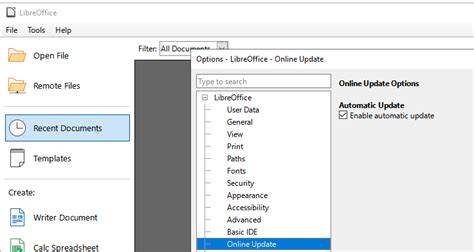 Disable Enable Automatic Update English Ask Libreoffice