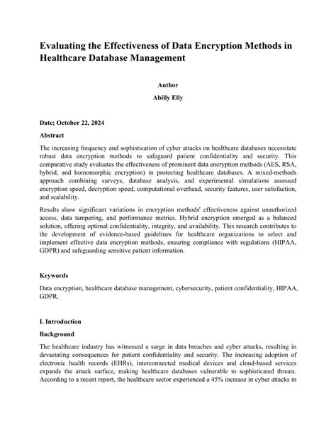 Pdf Evaluating The Effectiveness Of Data Encryption Methods In Healthcare Database Management