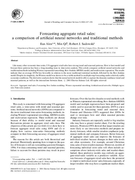 Pdf Forecasting Aggregate Retail Sales A Comparison Of Artificial