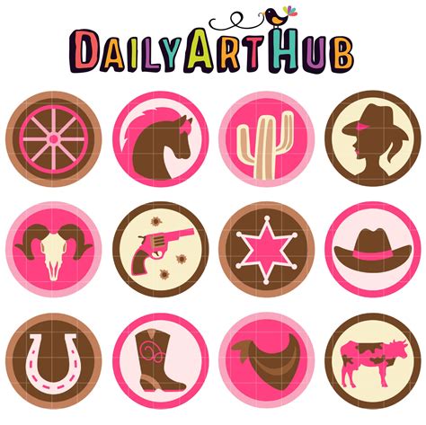 Pink Cowgirl Collage Sheet Clip Art Set Daily Art Hub Graphics