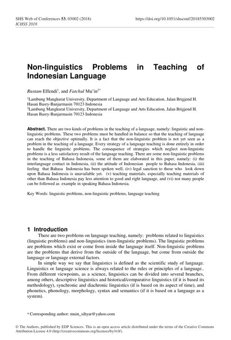 PDF Non Linguistics Problems In Teaching Of Indonesian Language
