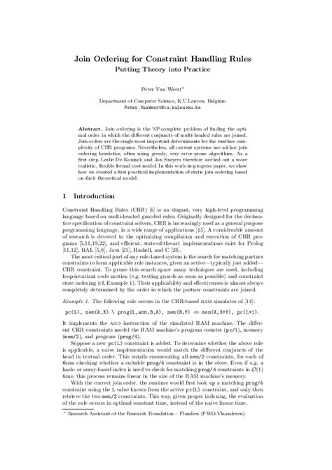 pdf join ordering for constraint handling rules putting theory into