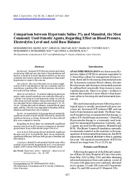 Pdf Comparison Between Hypertonic Saline 3 And Mannitol The Most Commonly Used Osmotic