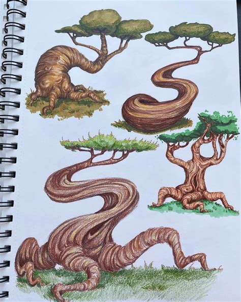 Trees Sketching With Markers And Color Pencils