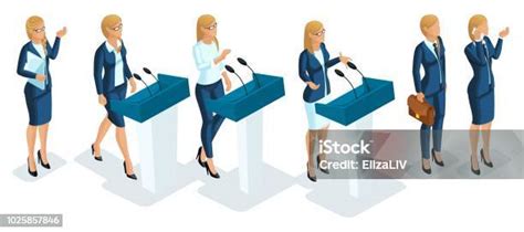일찍은 여성 지도자 Tv 발표자 대선 후보 3d 젊은 여자 사업가 선거 투표 남자 사업가에 대한 스톡 벡터 아트 및 기타 이미지 남자 사업가 대통령 등측투영법