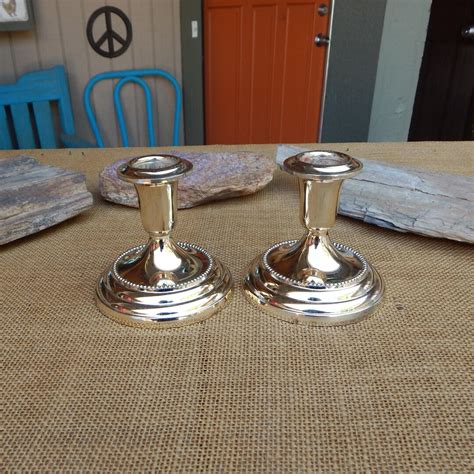 2 Newport Gorham Candlestick Holders ~ Made In Japan ~ 2 Light Gold Finish Silverplated