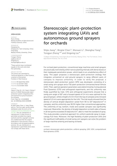 Pdf Stereoscopic Plant Protection System Integrating Uavs And