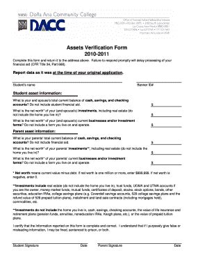 Fillable Online Assets Verification Form Complete This Form And Return It To The
