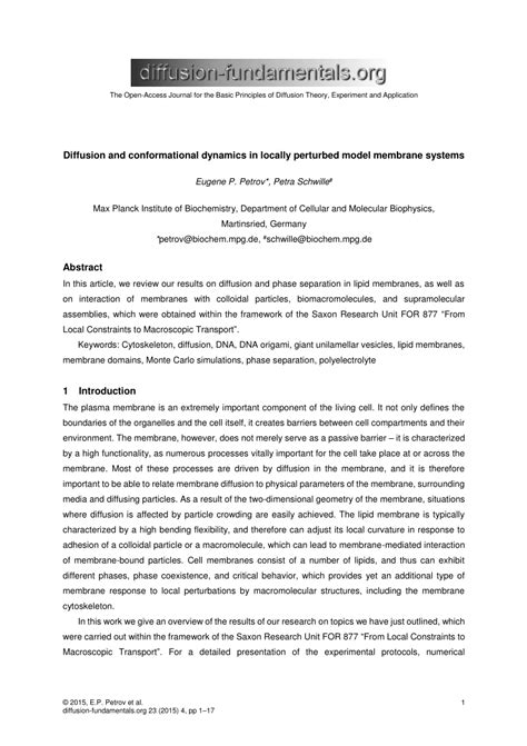 Pdf Diffusion And Conformational Dynamics In Locally Perturbed Model