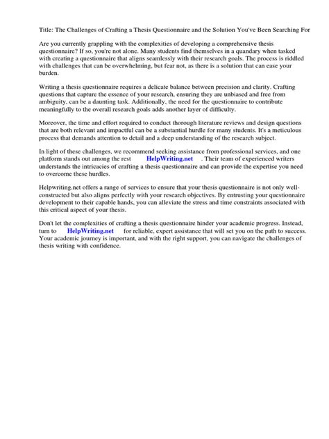 Sample Thesis Questionnaire Pdf Survey Methodology Thesis