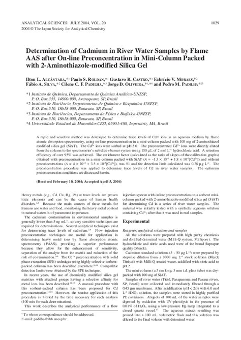 Pdf Determination Of Cadmium In River Water Samples By Flame Aas After On Line