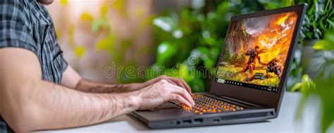 The Man S Hands Move Swiftly Across The Laptop Keyboard The Soft Glow Of The Screen