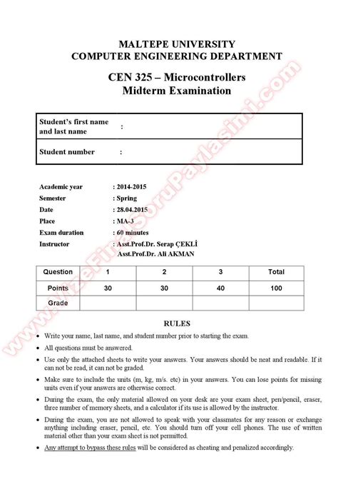 Microcontrollers Midterm Examination Solutions Vize Ve Final Soruları