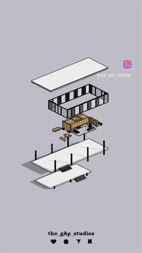 Exploded Axonometric View Of Farnsworth House