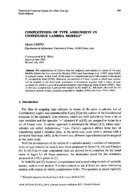 pdf completeness of type assignment in continuous lambda models