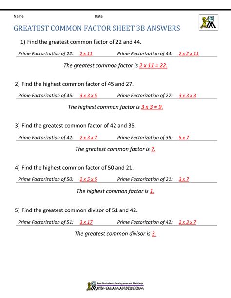 Greatest Common Factor Exercises With Answers Greatest Common Factor