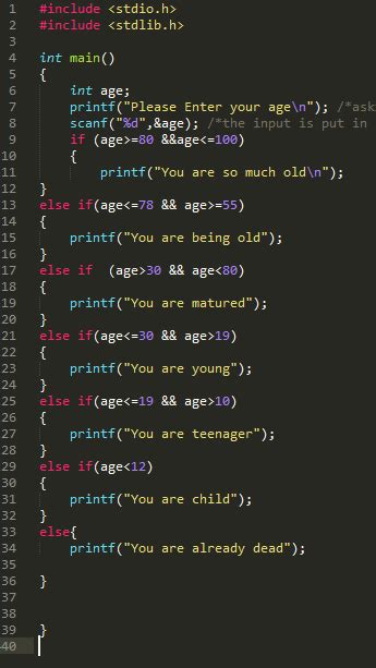 C Programming Write A C Program To Identify The Age Of A Person